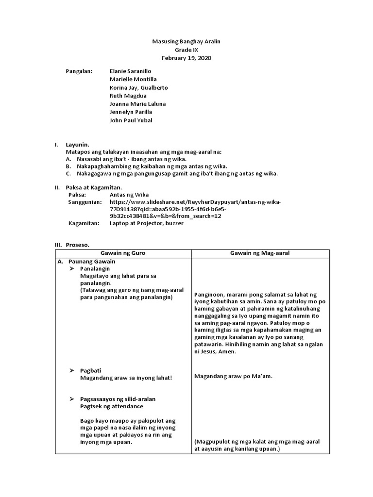 Masusing Banghay Sample | PDF