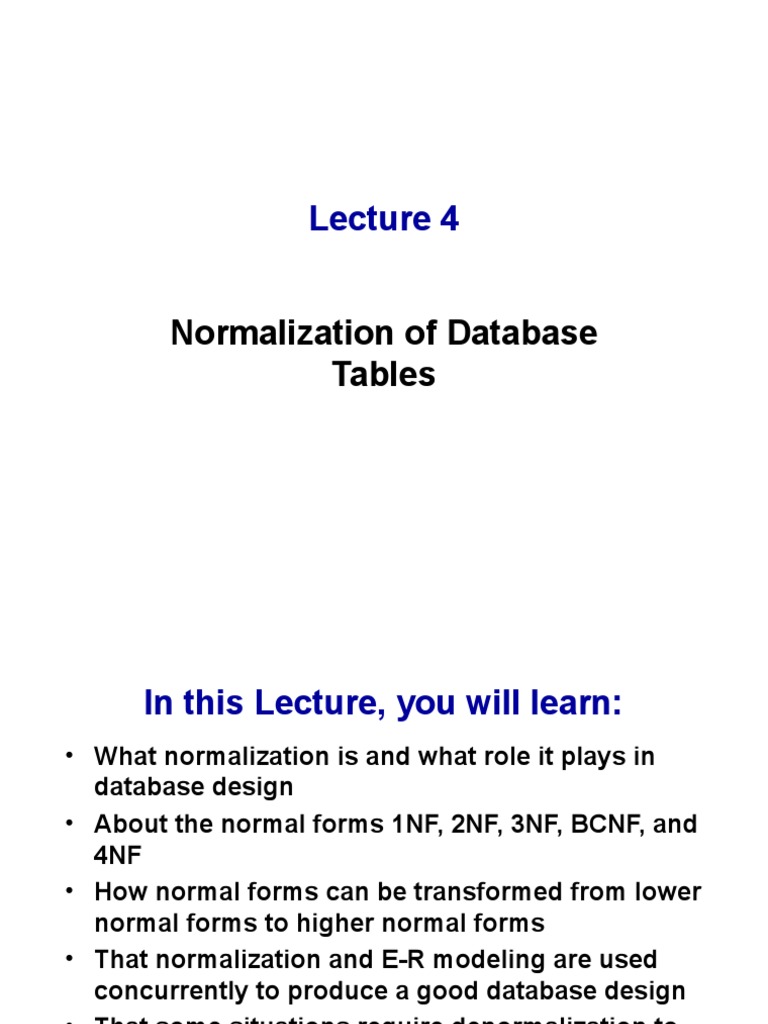 Normalization Of Database Tables Pdf Database Design Information Technology