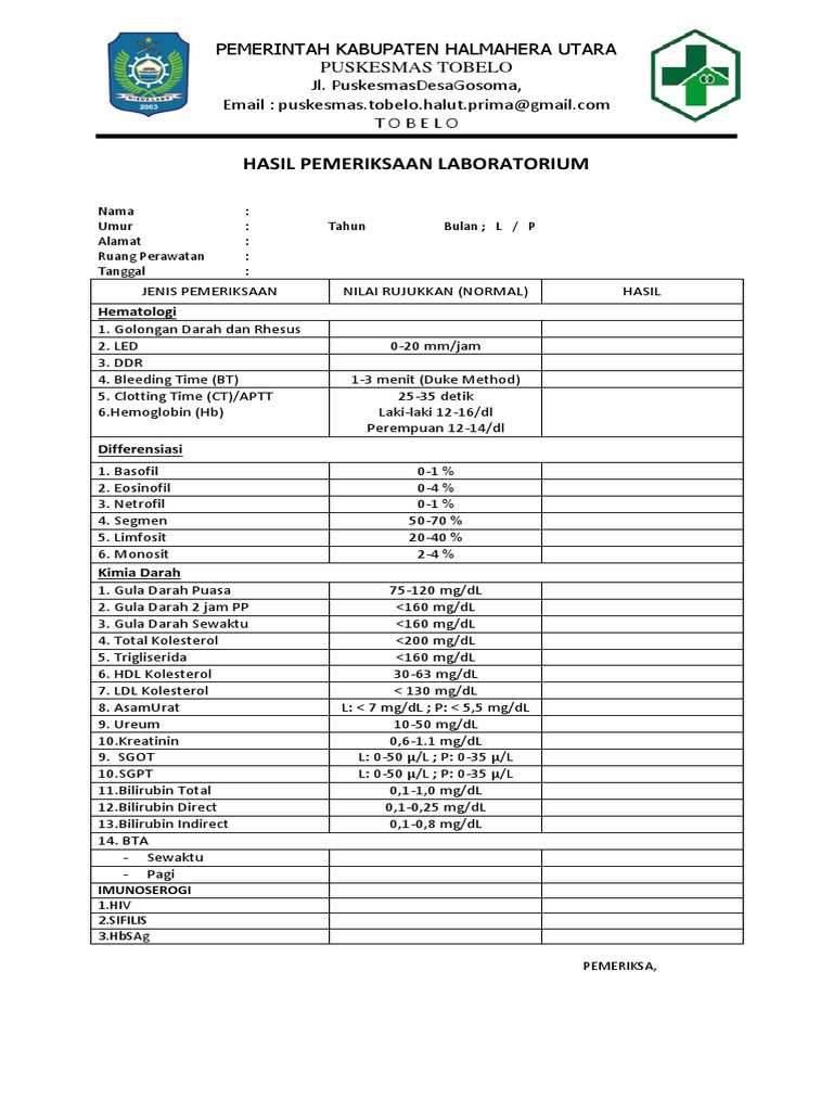 Hasil Pemeriksaan Laboratorium Kimia Darah | PDF