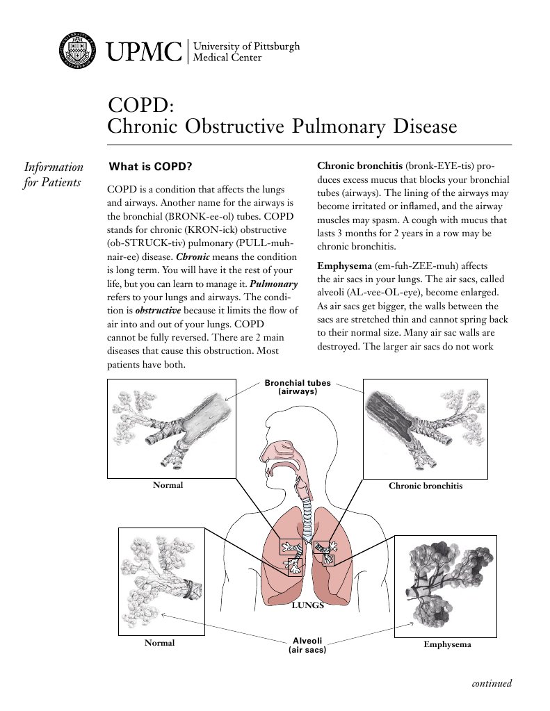 Copd: Chronic Obstructive Pulmonary Disease: Information For Patients | PDF