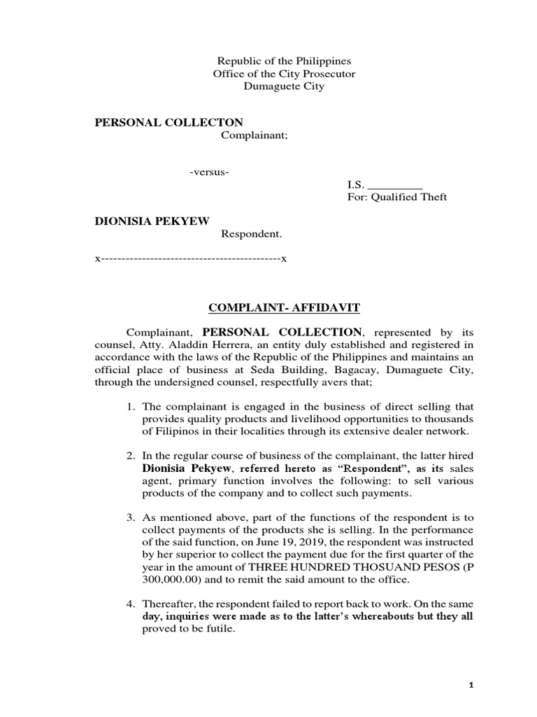 Complaint Affidavit | PDF | Theft | Government Information
