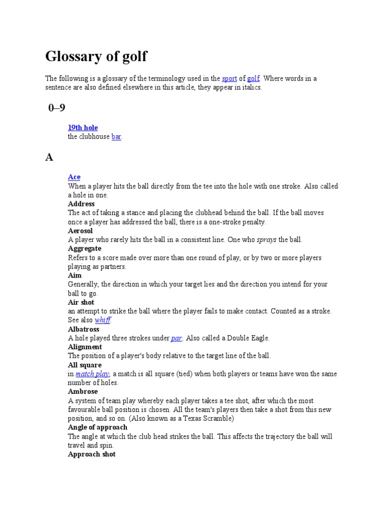 Golf Terminology Glossary | PDF | Golf Course | Par (Score)