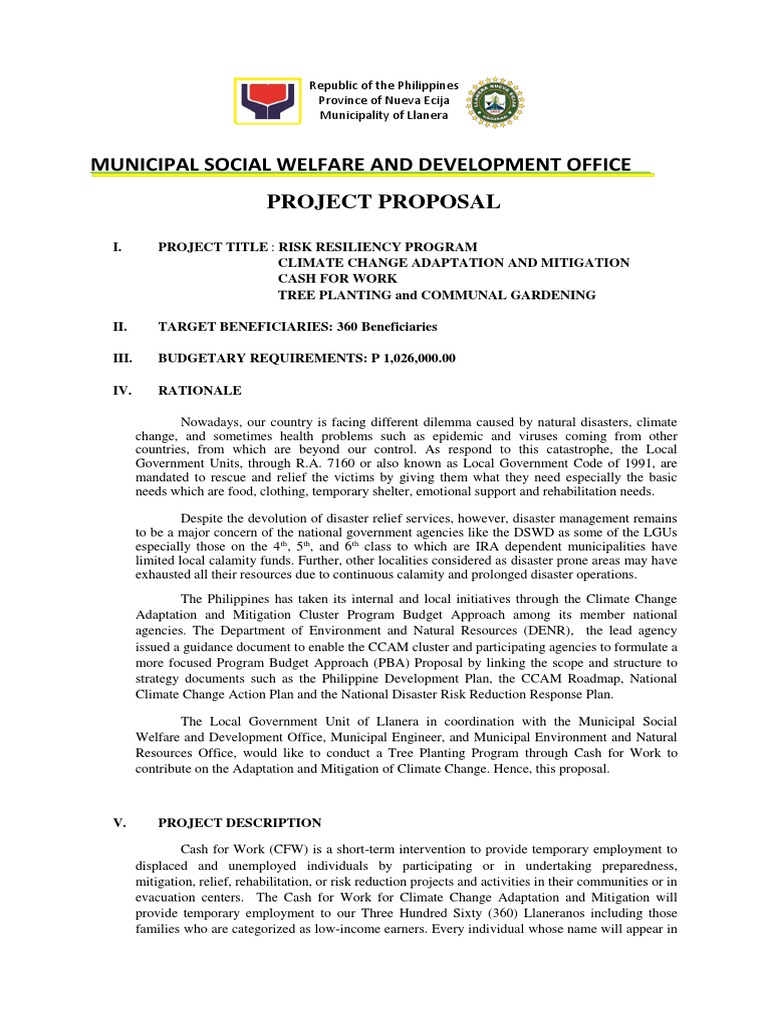 Sample Project Proposal of Cash For Work For Climate Change Adaptation ...