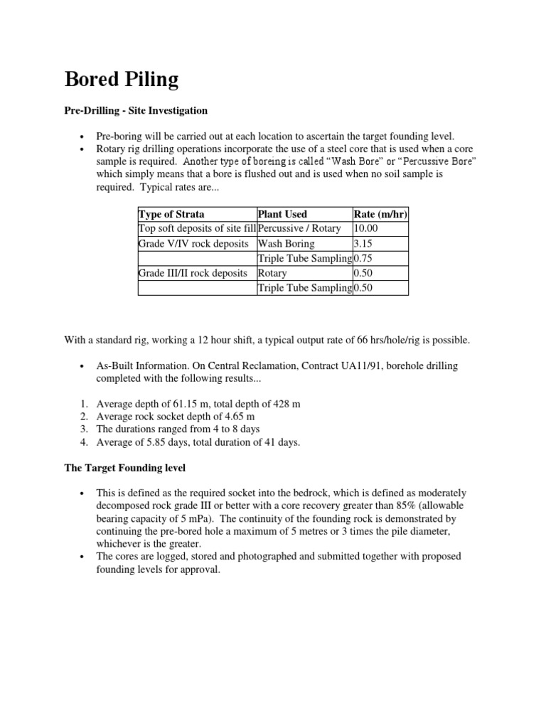 Piling Works Productivity | PDF | Deep Foundation | Drilling Rig