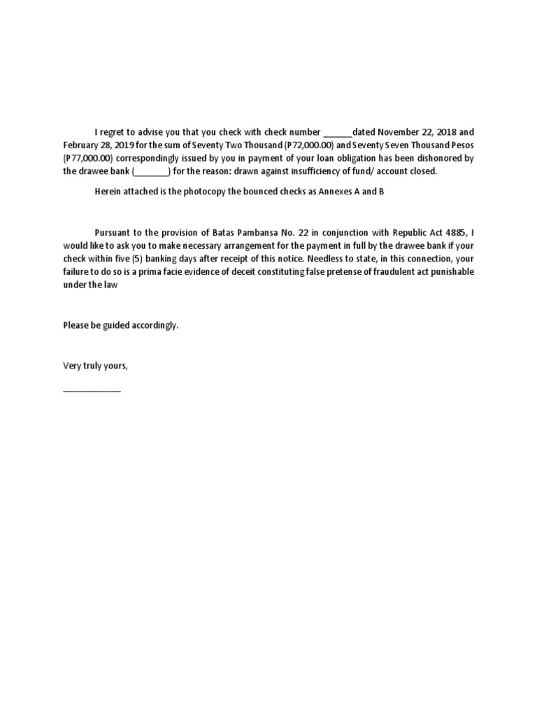 Notice of Dishonored Checks | PDF | Finance & Money Management
