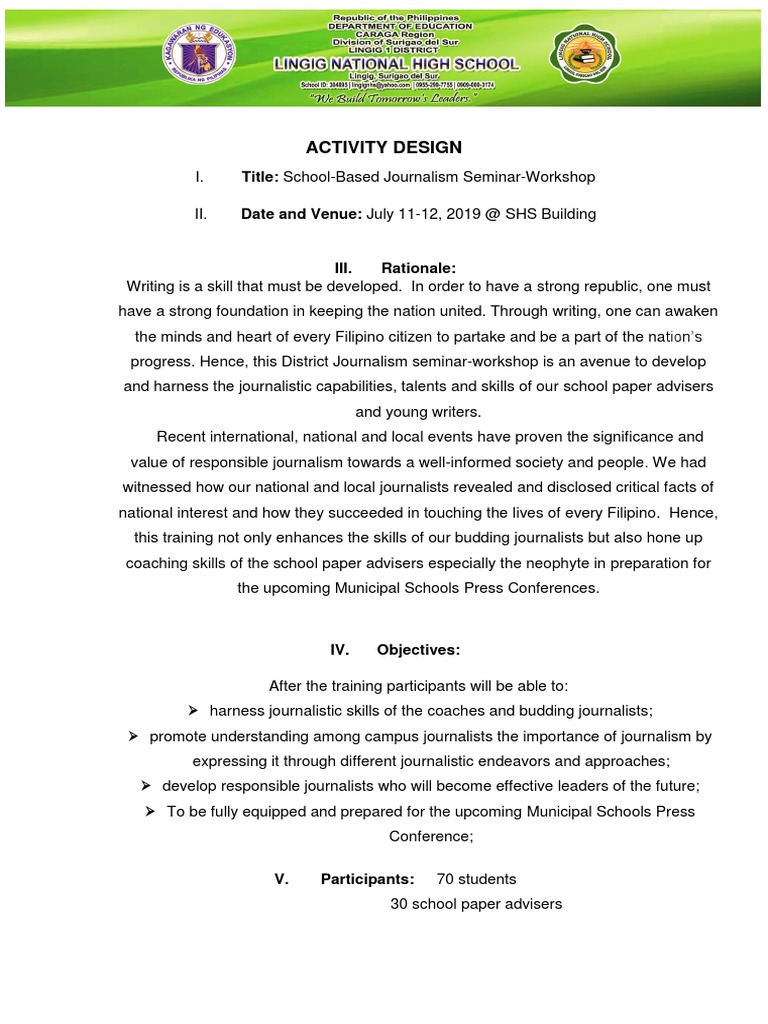 ACTIVITY DESIGN - Seminar-Workshop On Journalism | PDF | Journalism ...