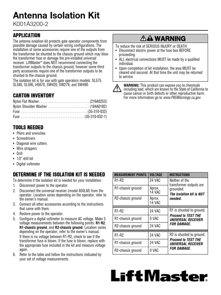 LiftMaster SL575, SL585, SL595, HS670, SW420, SW279, SW490 Antenna ...