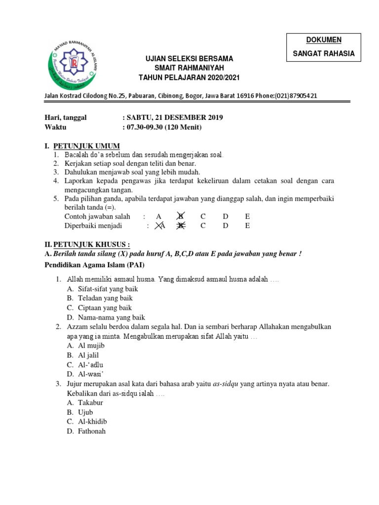 Soal PSB Sma1920 | PDF