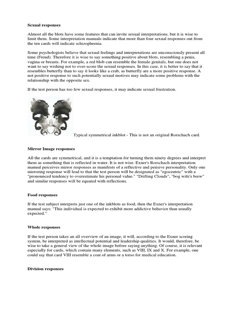 Rorschach Test Interpretations and Insights | PDF | Behavioural ...
