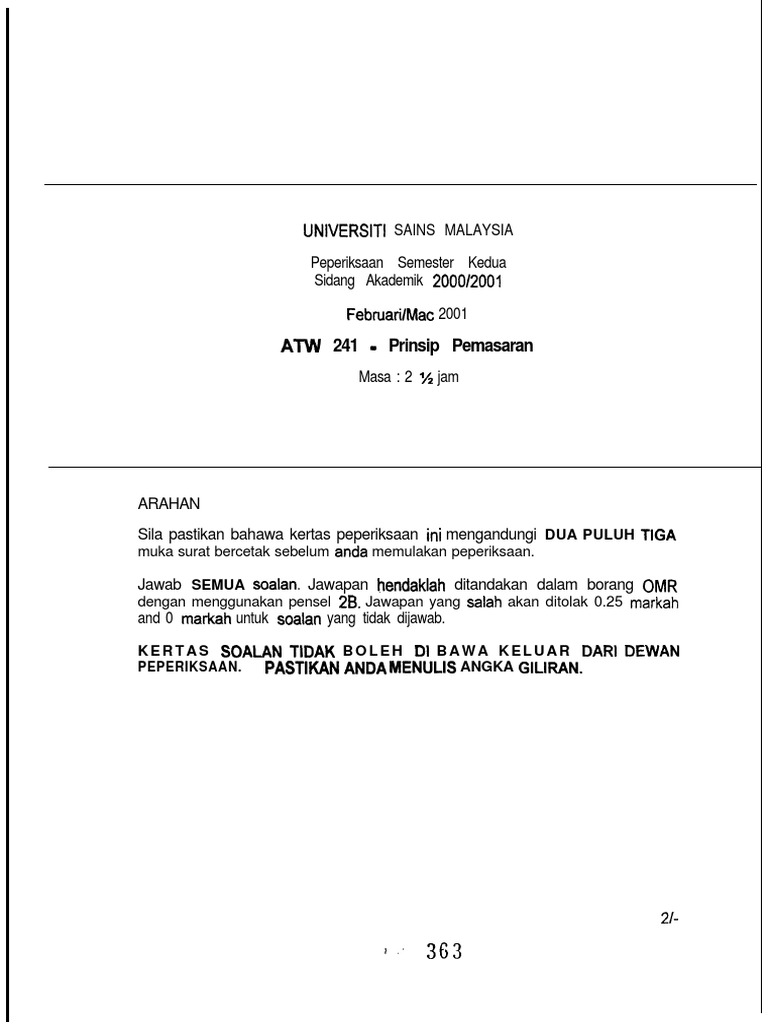 Soalan MCQ Prinsip Pemasaran | PDF
