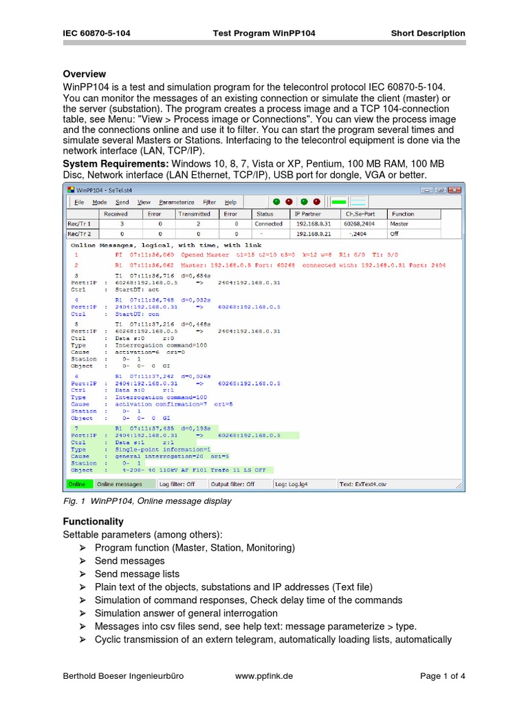 WinPP104: IEC 60870-5-104 Test Tool | PDF | Transmission Control ...