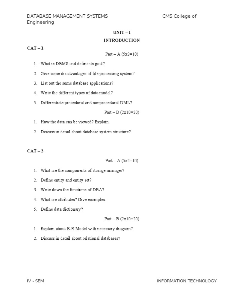 Cat Questions | PDF | Relational Model | Relational Database