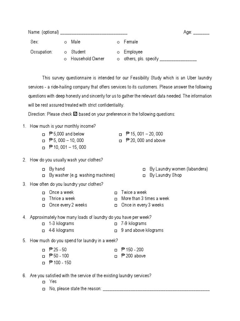 Uber Laundry Services Questionnaire | PDF | Business