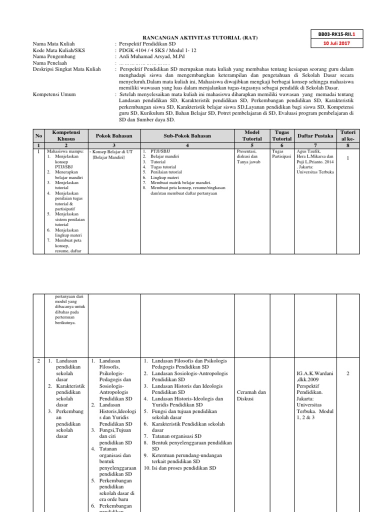 Rancangan Aktivitas Tutorial Pendidikan SD | PDF | Kajian Bahasa Asing | Sains & Matematika