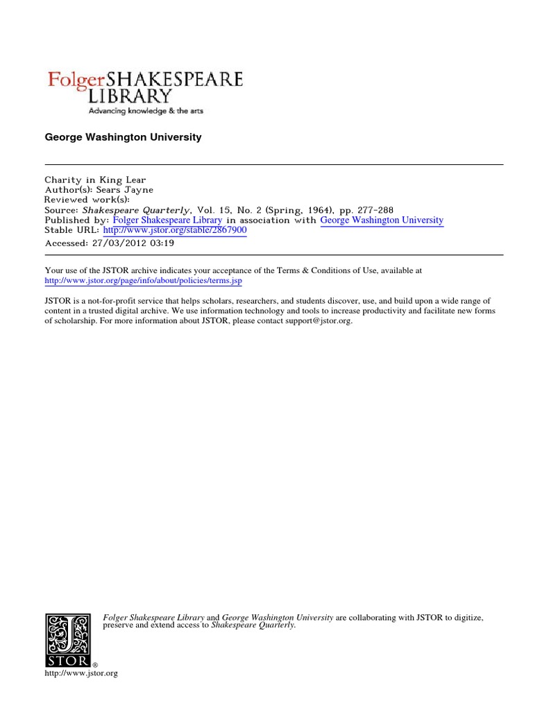 Charity in King Lear PDF | PDF | King Lear | Shakespearean Tragedies