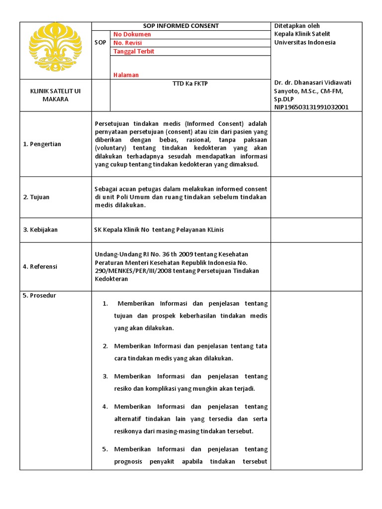 SOP Informed Consent (Format Kemenkes) | PDF