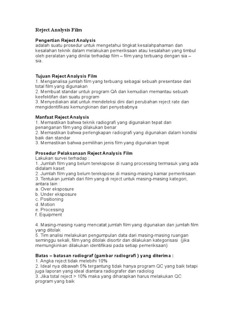 Reject Analysis Film | PDF