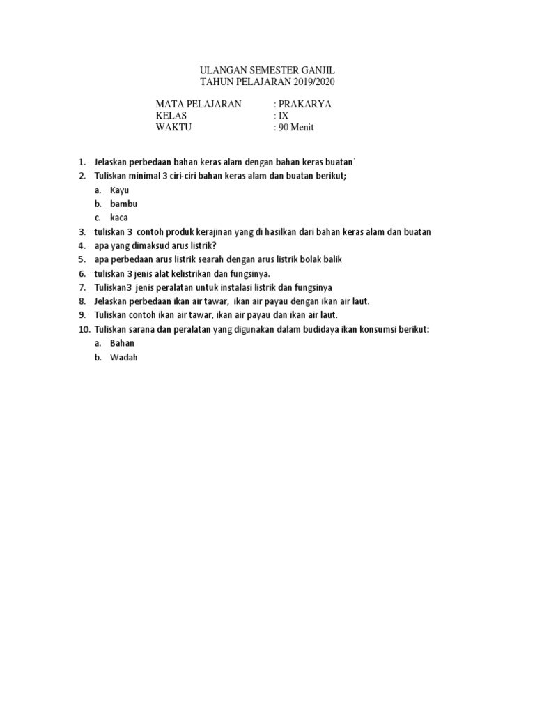 Soal Uas Prakarya Kelas Ix | PDF | Kajian Bahasa Asing | Teknologi & Rekayasa