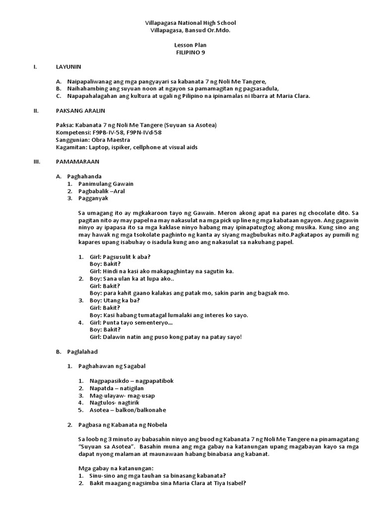 Observation Lesson Plan Filipino 9 | PDF