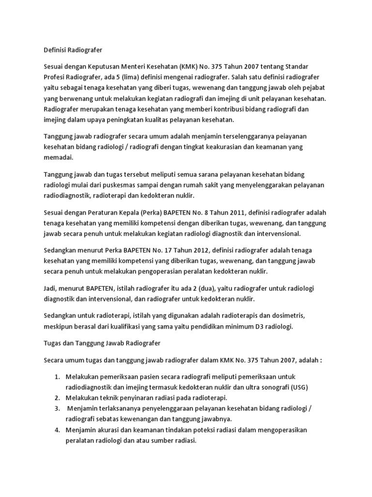 Tugas dan Tanggung Jawab Radiografer | PDF | Pengembangan Diri ...