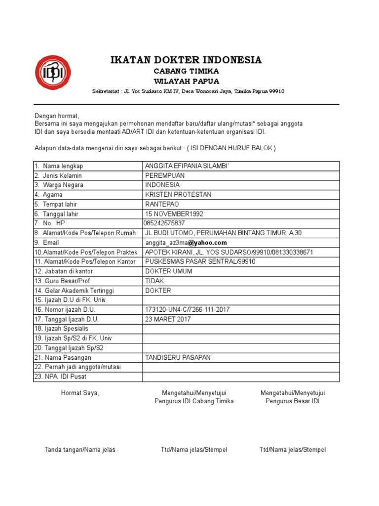 Formulir Pendaftaran IDI | PDF