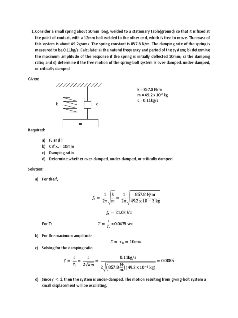 Damped Free Vibration Problems | PDF | Motion (Physics) | Physics