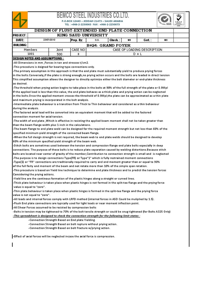 Design of Flush Extended End Plate Connections | PDF | Beam (Structure ...