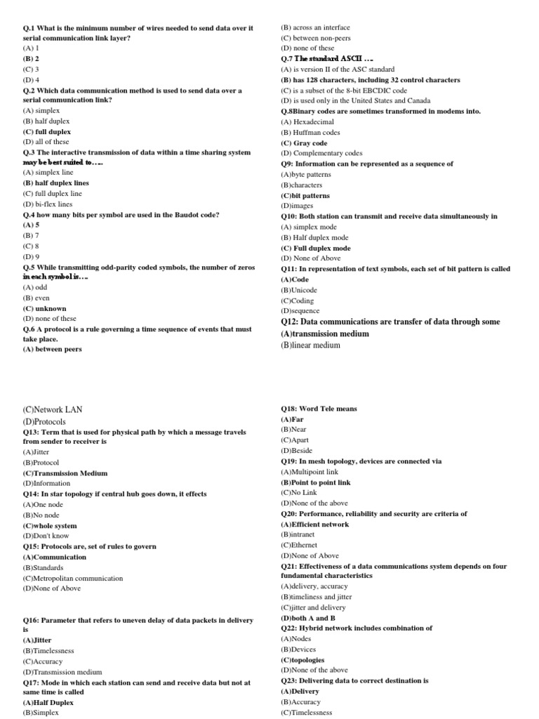 MCQ Data Communication | PDF | Duplex (Telecommunications) | Error Detection And Correction