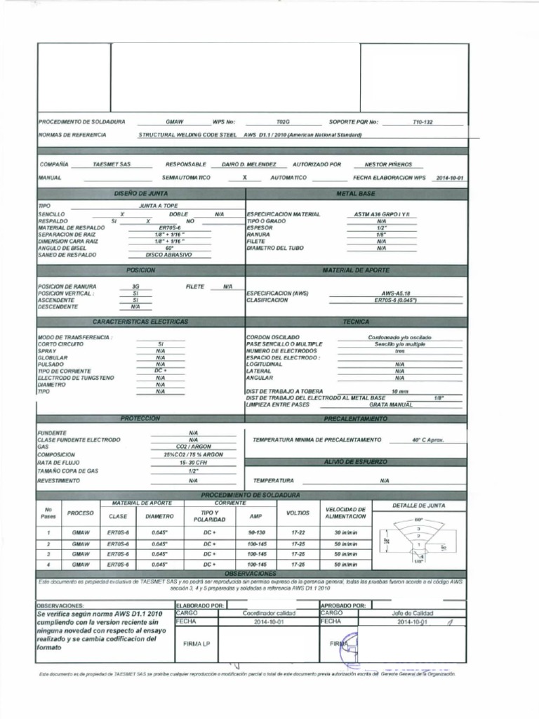 WPS y PQR Gmaw 3G T02G | PDF