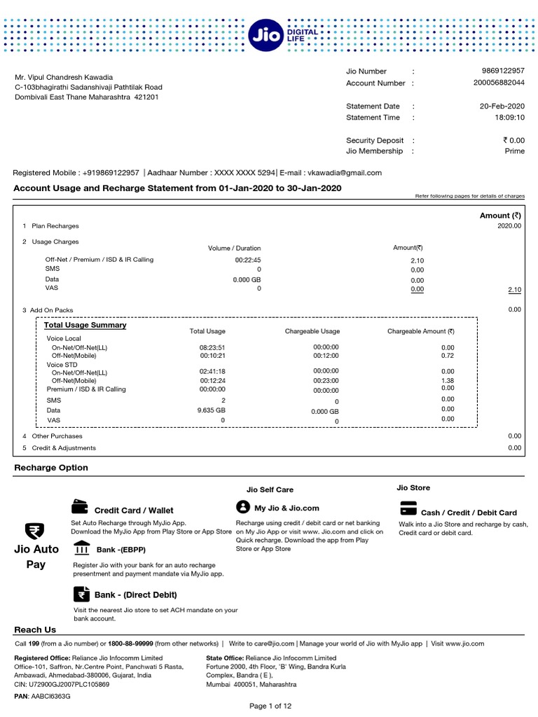 JIO Prepaid Recharge Bill | PDF | Credit Card | Debit Card