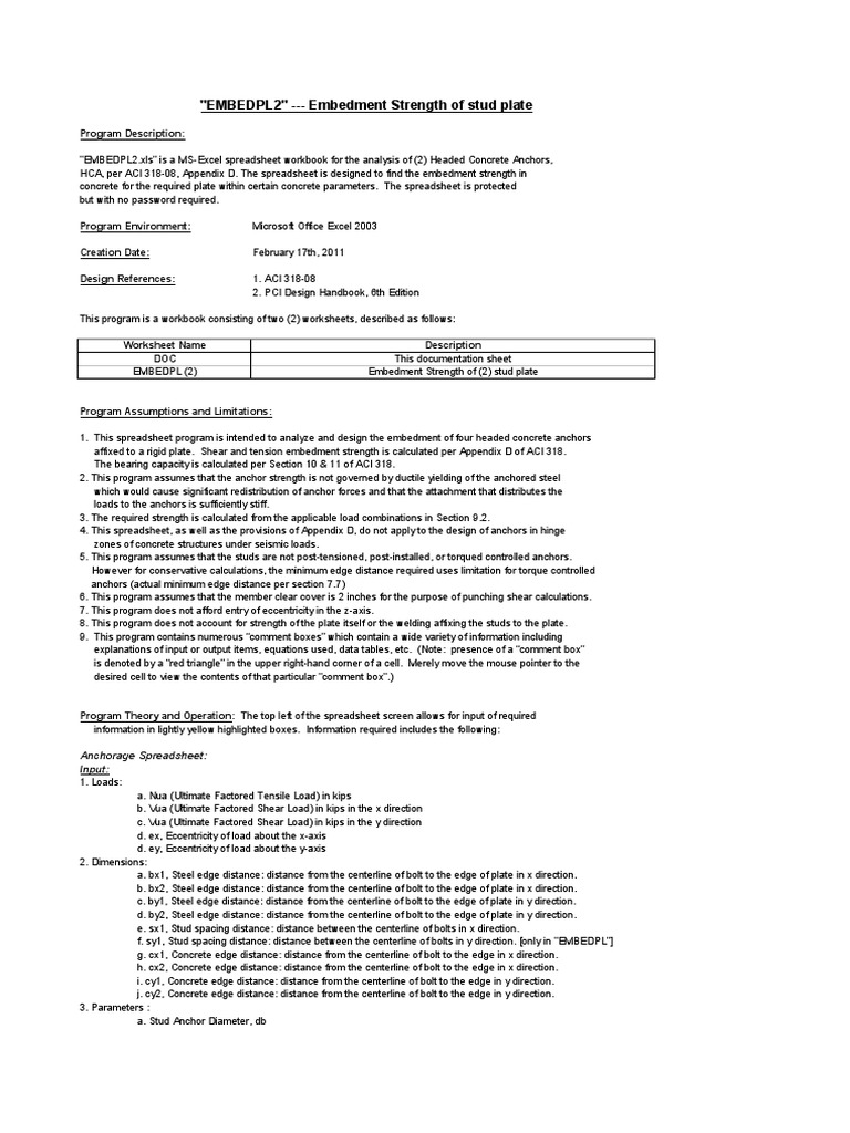 Embedded Plates | PDF | Microsoft Excel | Spreadsheet