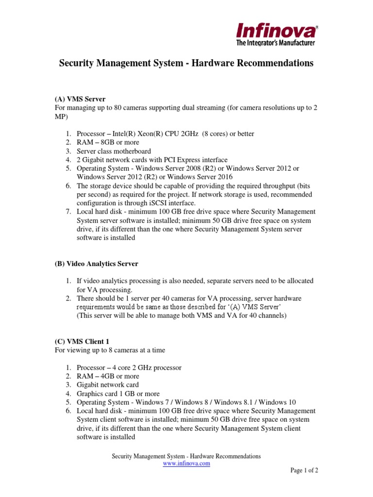 Infinova V2217 VMS - Hardware Recommendations | PDF | Operating System ...