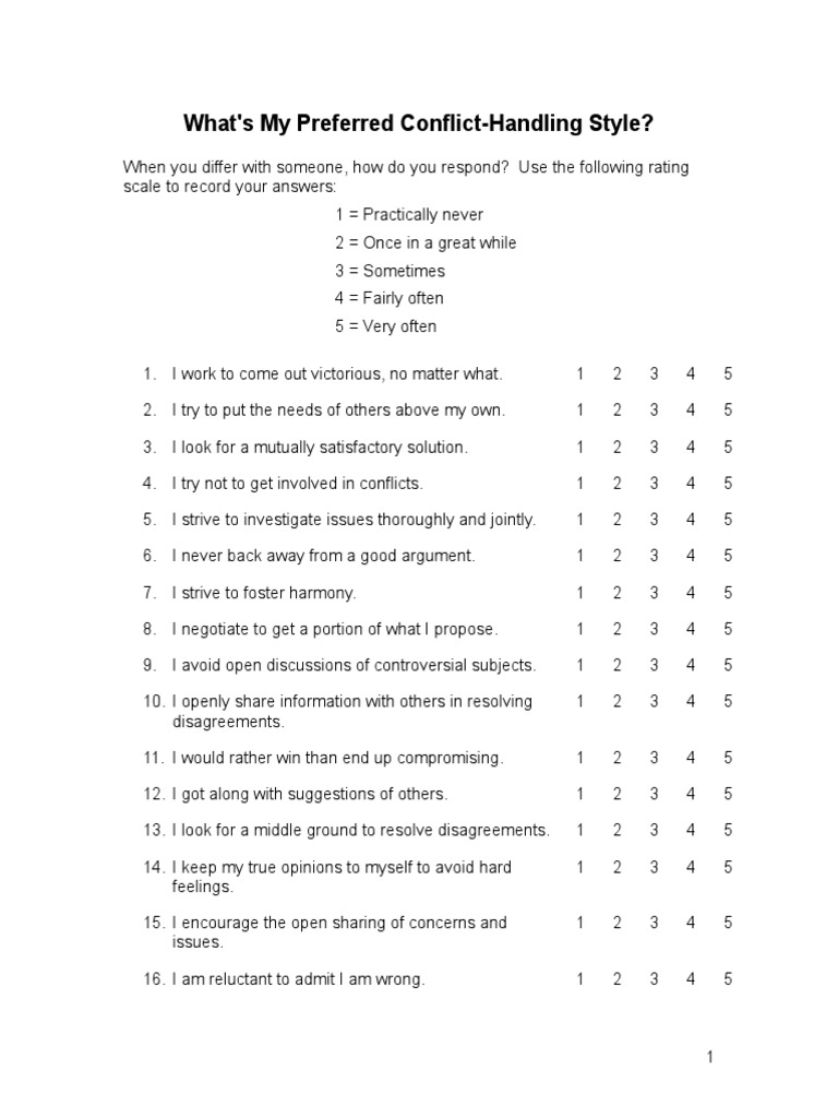 Conflict Management Style Inventory | PDF | Conflict Resolution ...