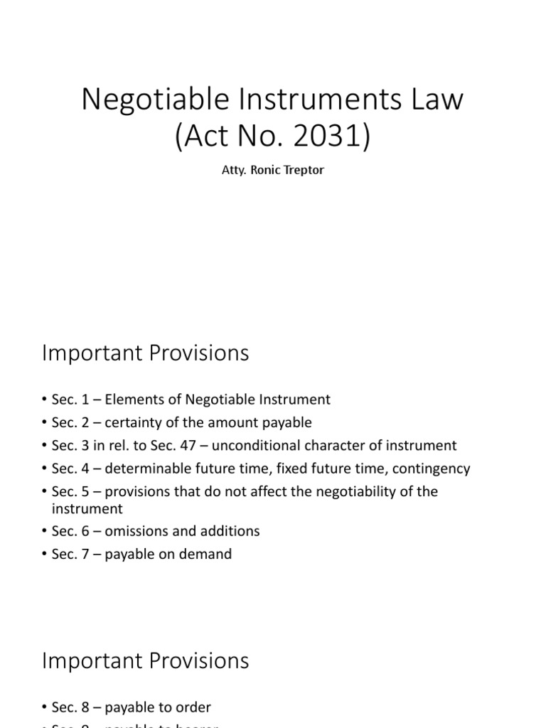 Negotiable Instruments Law LECTURE MIdterms | PDF | Negotiable Instrument | Promissory Note