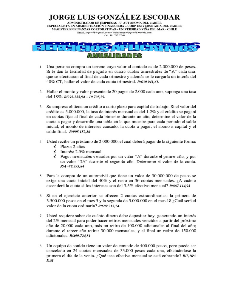 Taller Anualidades CUN 2109 | PDF | Interés | Dinero