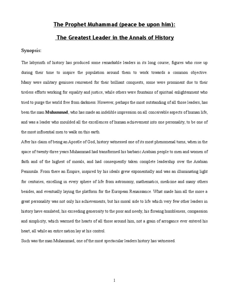 The Prophet Muhammad (S.a.w) - The Greatest Leader in The Annals of ...
