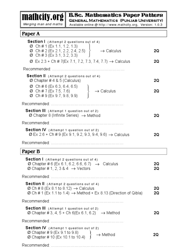BSC Maths Paper Pattern General Farooq | PDF | Analysis | Teaching ...