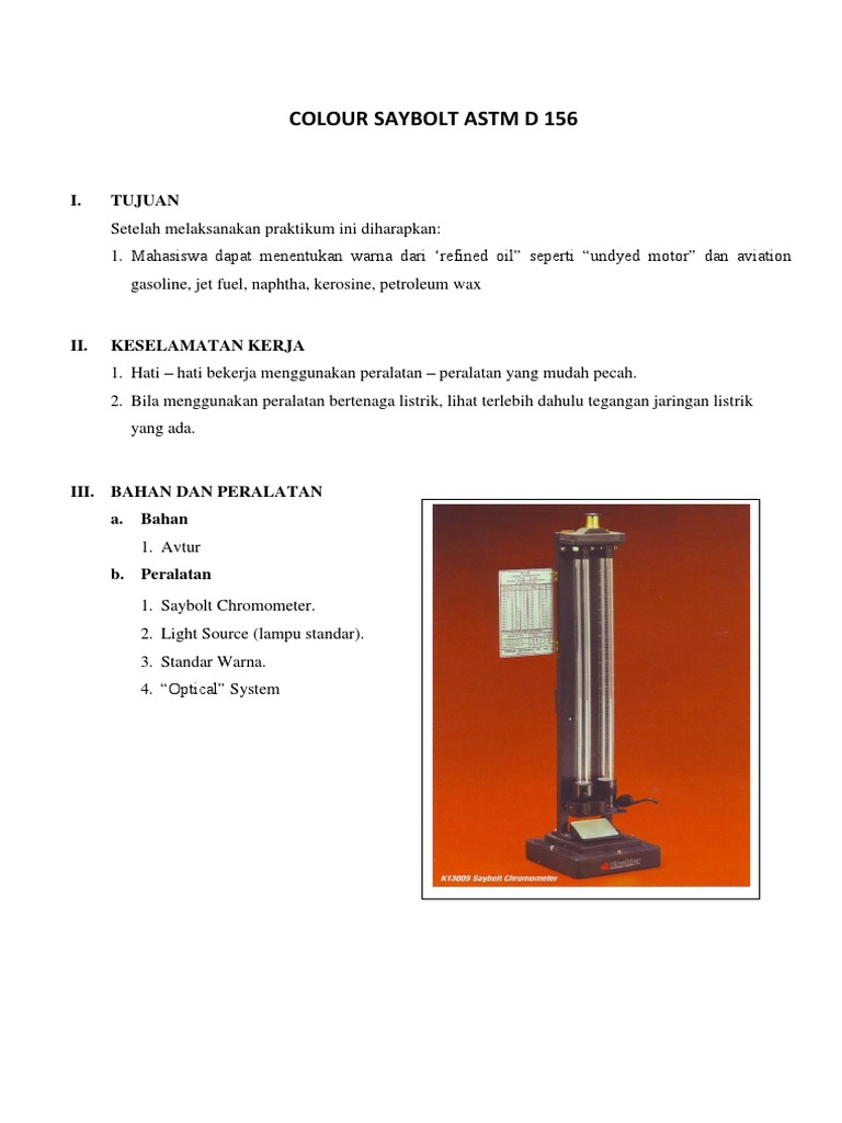 Pengujian Warna Saybolt Avtur ASTM D156 | PDF