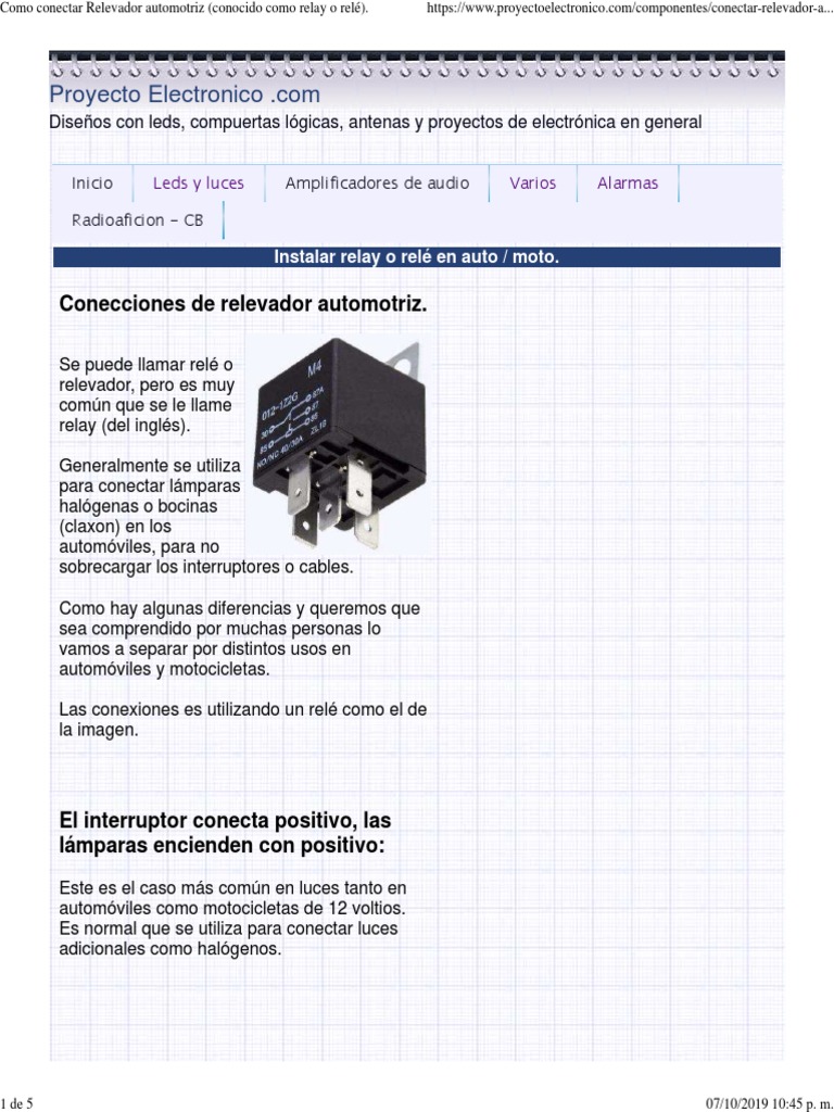Como Conectar Relevador Automotriz (Conocido Como Relay o Relé) . | PDF ...