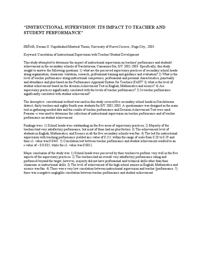 Instructional Supervision | PDF | Teachers | Correlation And Dependence