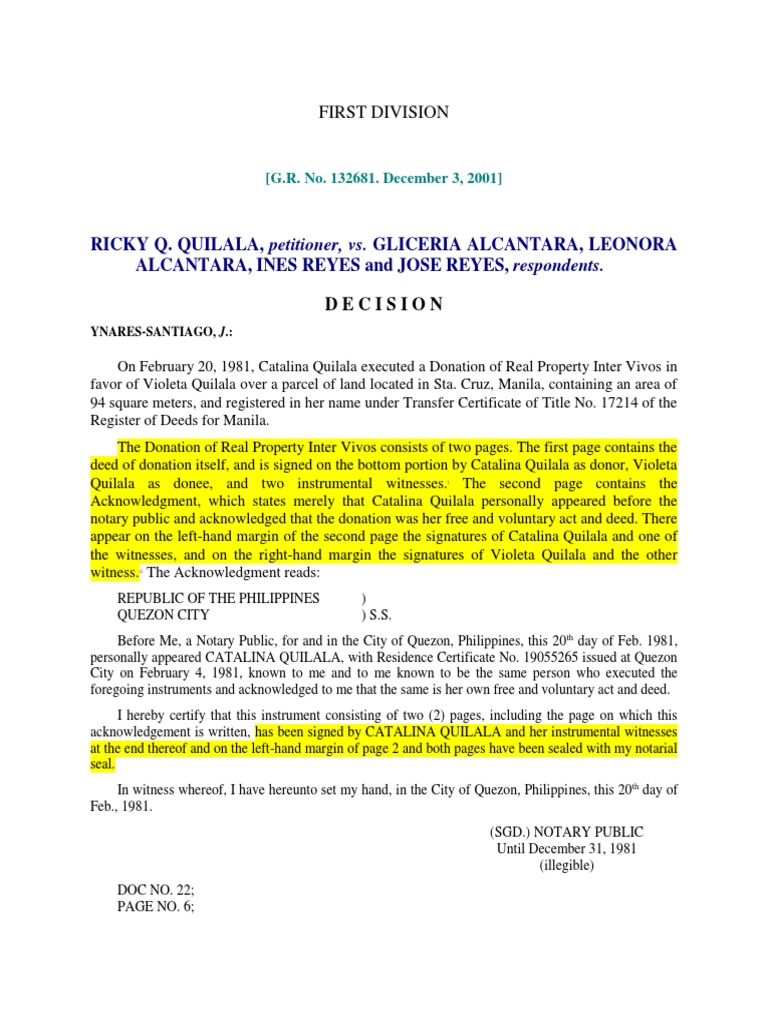 Validity of Donation: Quilala Case Analysis | PDF