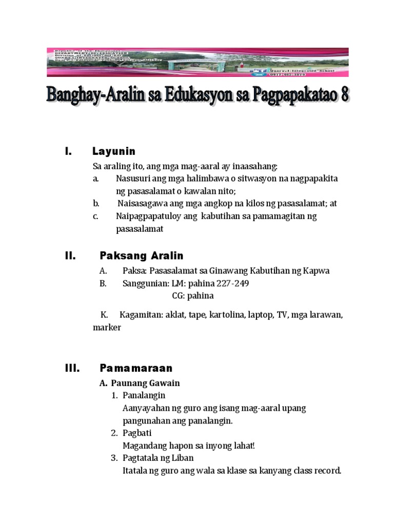 Banghay ARALIN SA ESP Final | PDF