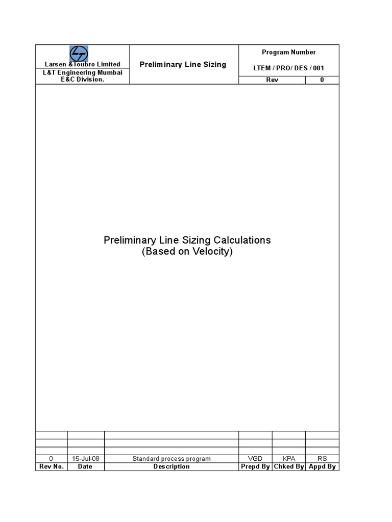 Preliminary Line Sizing Calculations | PDF
