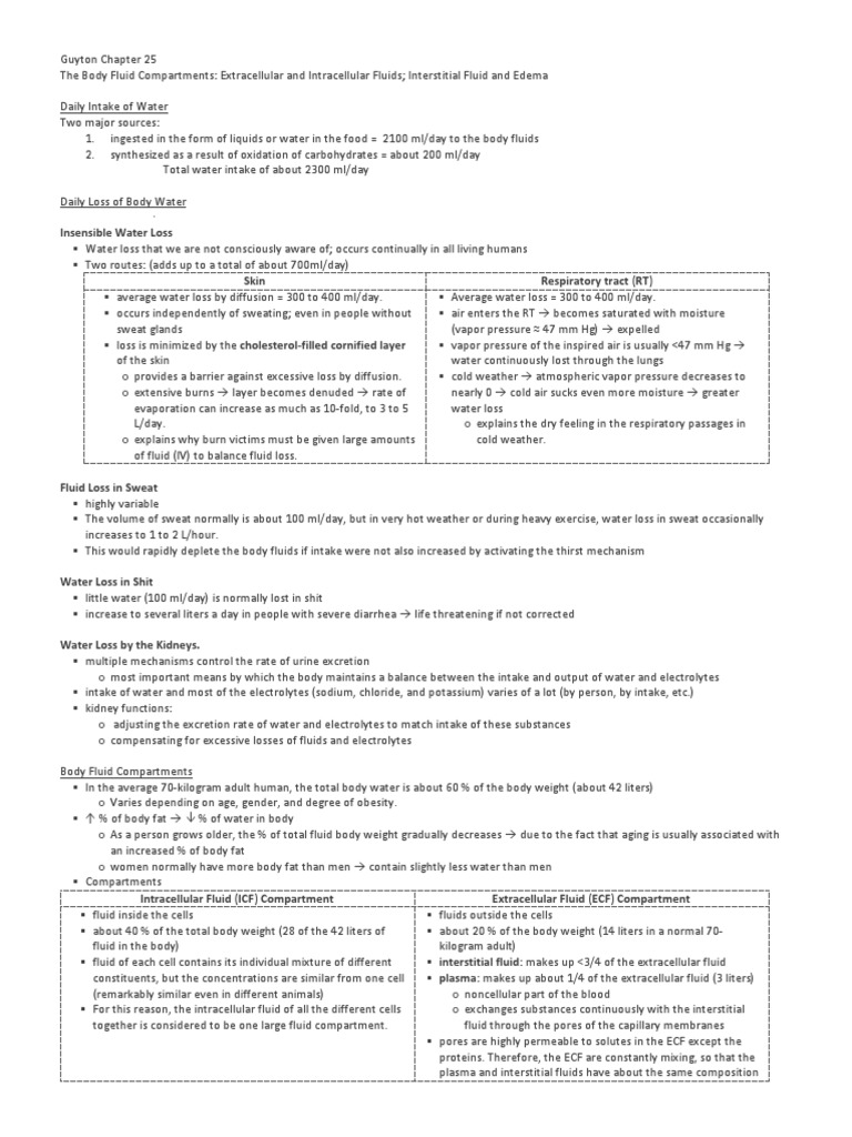 Guyton Chapter 25 The Body Fluid Compartments Pdf Science Mathematics