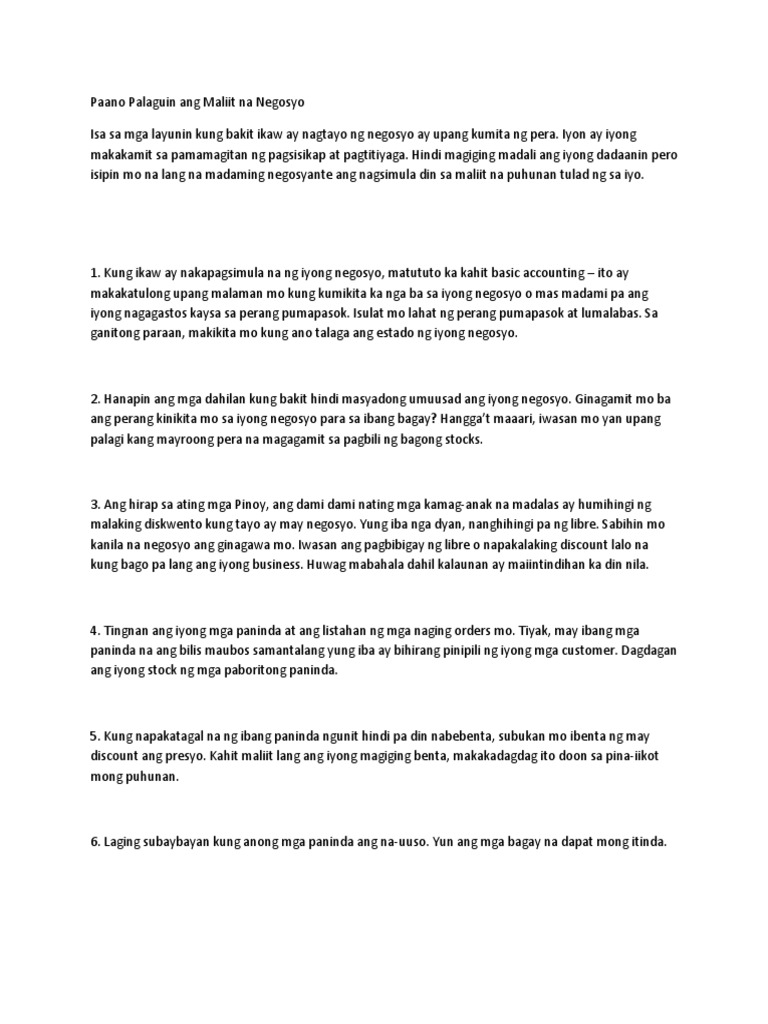 Paano Palaguin Ang Maliit Na Negosyo | PDF