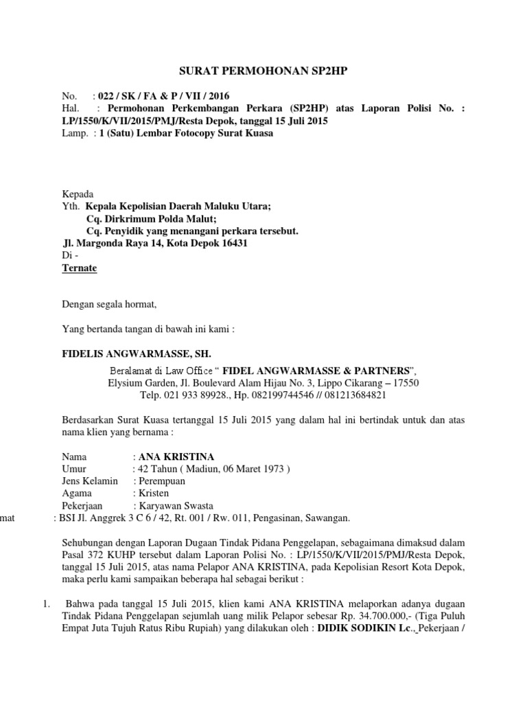 Surat Permohonan SP2HP | PDF