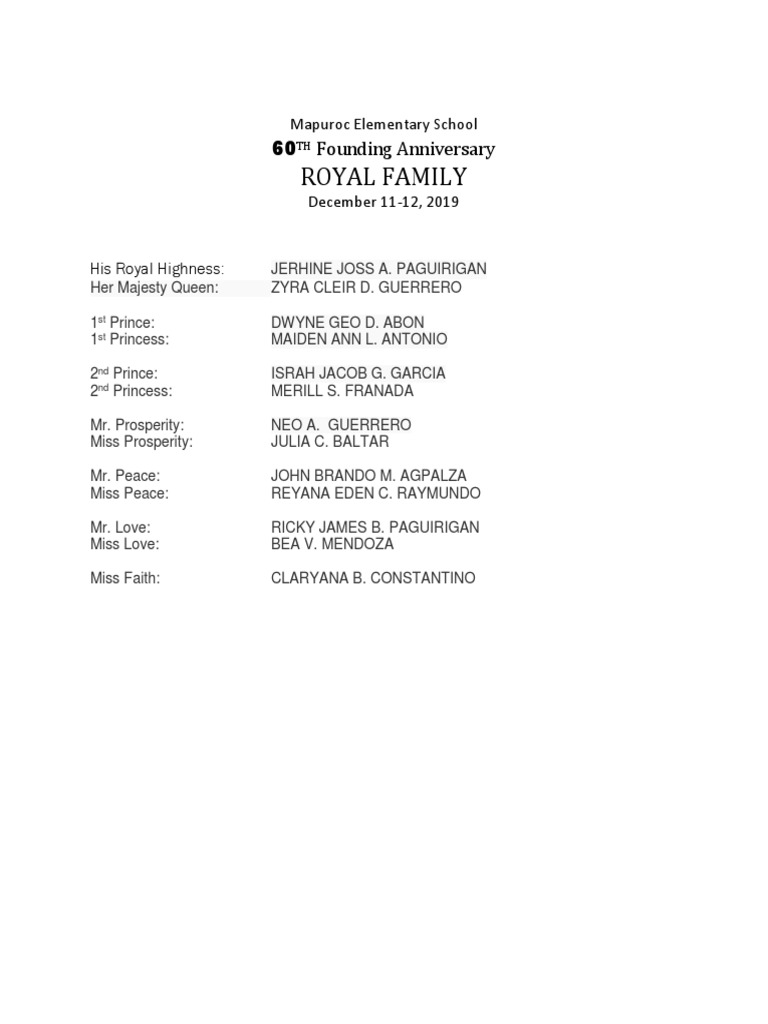 60th Founding Anniversary Royal Family | PDF