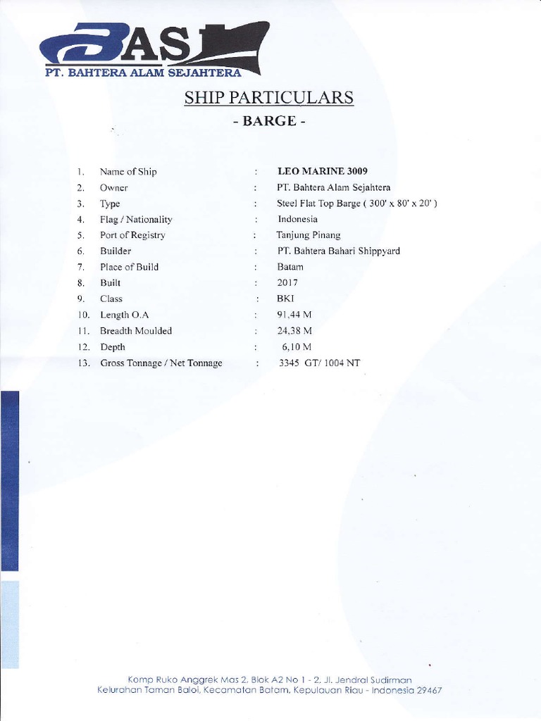 Ship Particular LM 3009 | PDF
