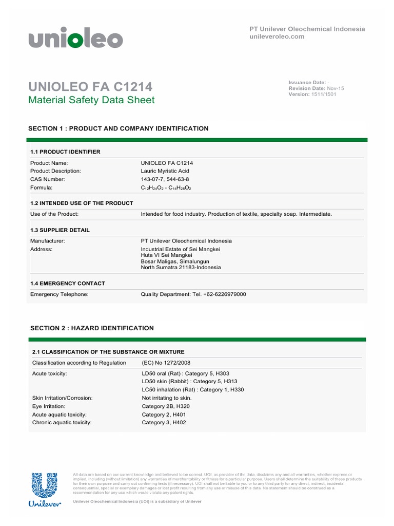 6 Msds Unioleo Fac1214 f1214 01 - tcm1359 493821 - en | PDF