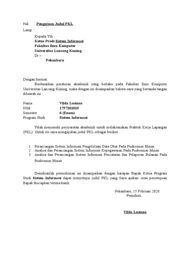 Form Pengajuan Judul PKL | PDF